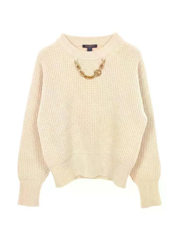 LOUIS VUITTON 2010s Chain-detail Waffle-knit Sweater - Neutrals