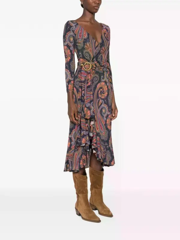 Etro Paisley Print Midi Wrap Dress
