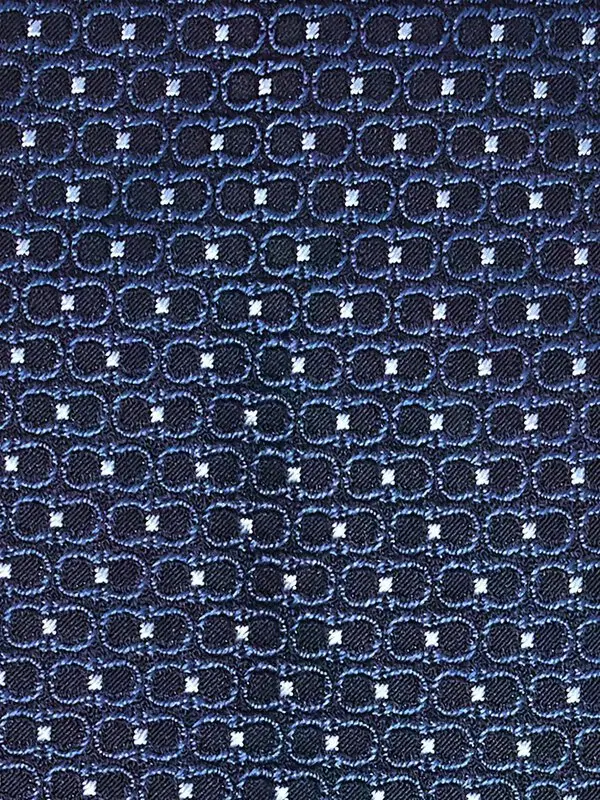 FERRAGAMO Double Gancini Silk Jacquard Tie - Blue
