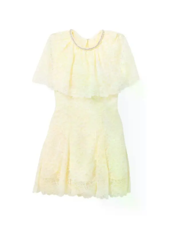 SELF-PORTRAIT Crystal-embellished Lace Mini Dress - Yellow