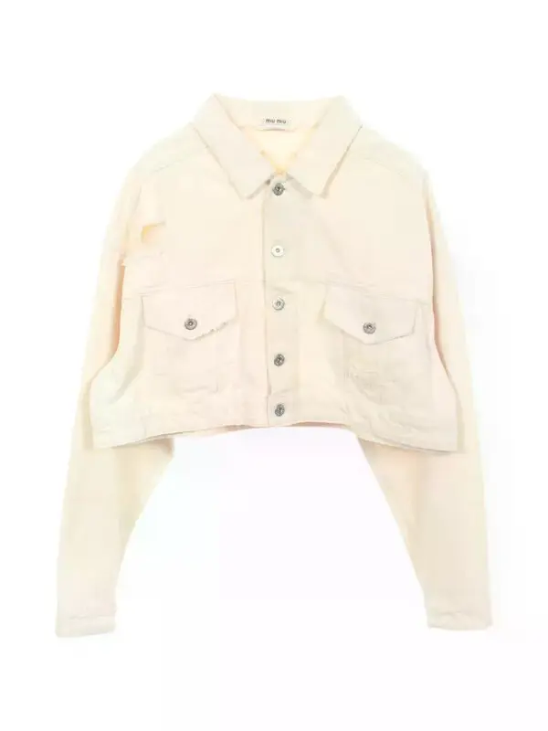 Miu Miu Distressed Denim Jacket - Neutrals