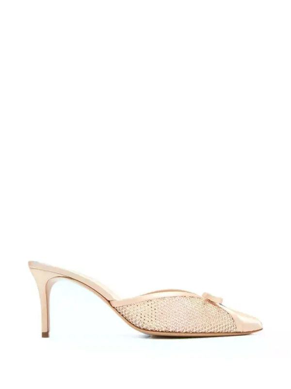 ANDREA WAZEN Kris 75 Crystal-embellished Bow Detail Mules - Neutrals