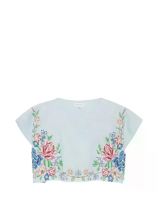ORSINA Floral Embroidered Cropped Top