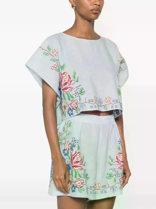 ORSINA Floral Embroidered Cropped Top