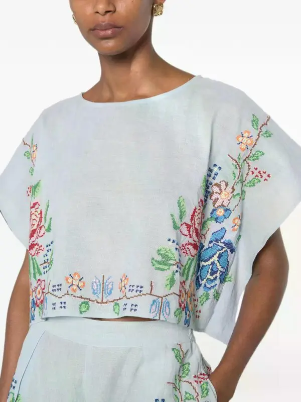 ORSINA Floral Embroidered Cropped Top