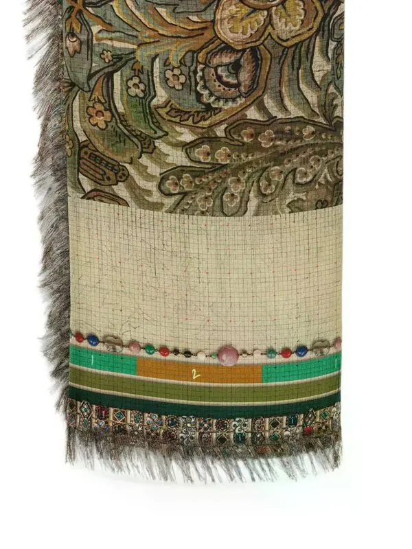 PIERRE-LOUIS MASCIA Floral-print Frayed Scarf - Neutrals