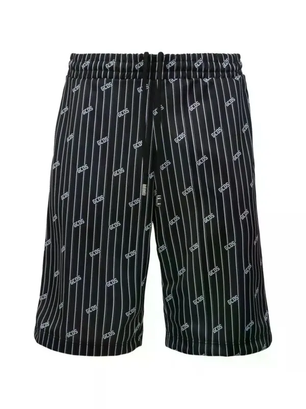 Gcds Logo-print Pinstripe Shorts - Black