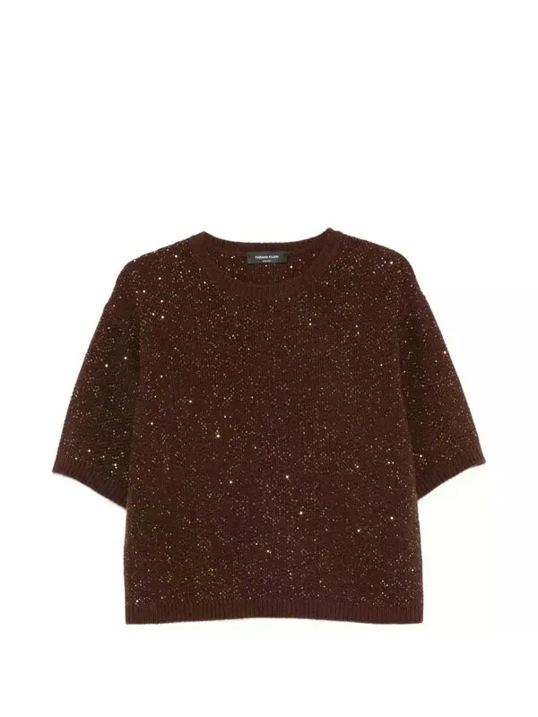 Fabiana Filippi Sequin-embellished Short-sleeve Sweater - Brown
