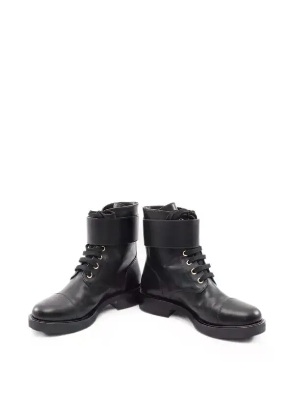 LOUIS VUITTON Leather Lace-up Ankle Boots With Gold-tone Buckle - Black