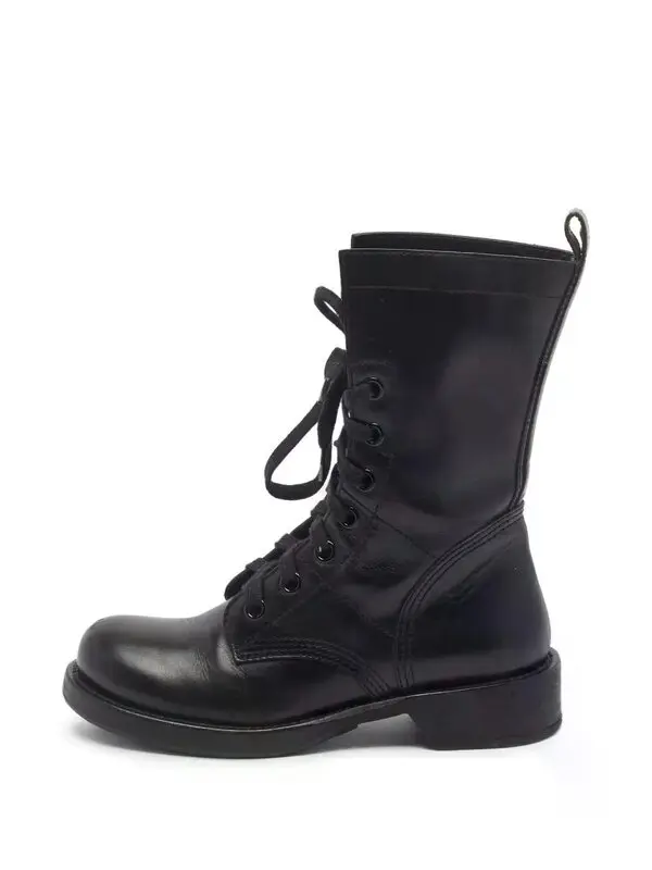 LOUIS VUITTON Monogram Lace-up Combat Boots - Black