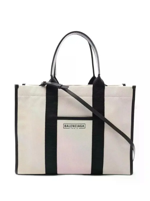 Balenciaga Leather-trimmed Canvas Tote Bag - Neutrals