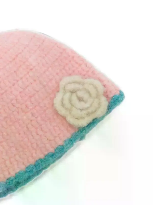 ROCKFISH Crochet-knit Flower-patch Beanie Hat