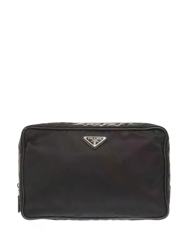 Prada Saffiano Trimmed Tessuto Clutch Bag - Black