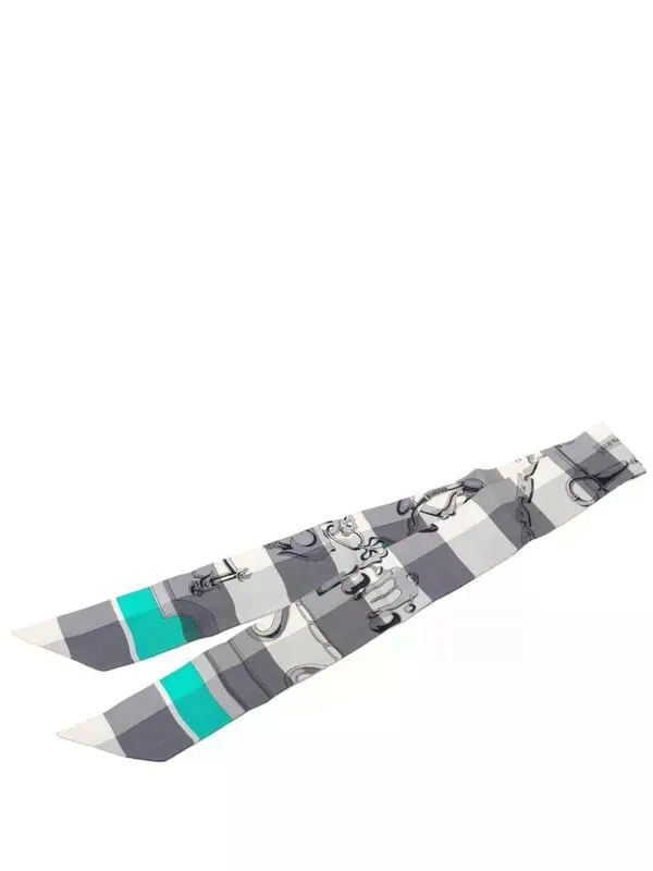 Hermès 20th Century Mors Et Gourmettes Vichy Silk Twilly Scarf Scarves - Grey