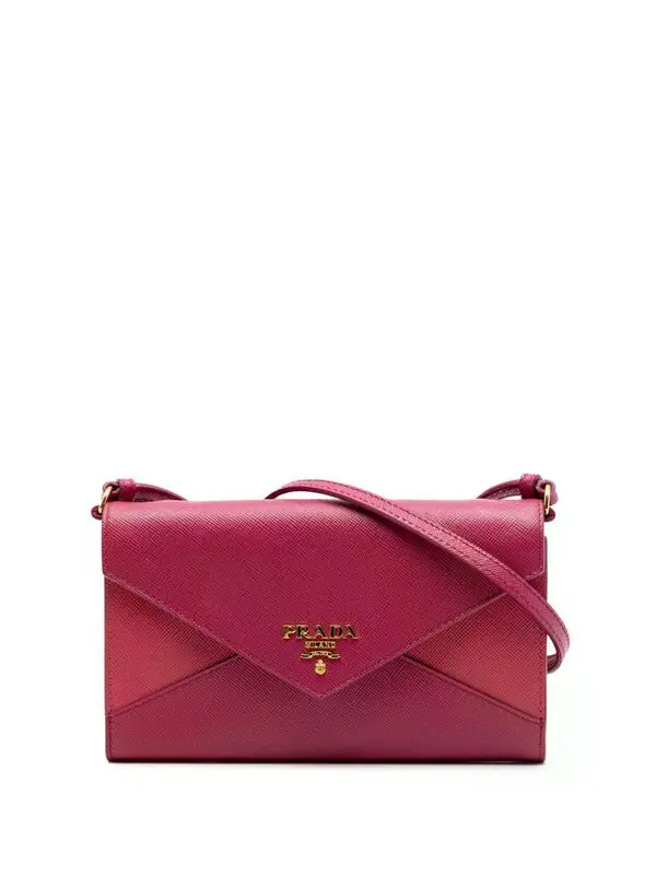 Prada 2010-2026 Bicolor Saffiano Envelope Wallet On Strap Crossbody Bag - Pink