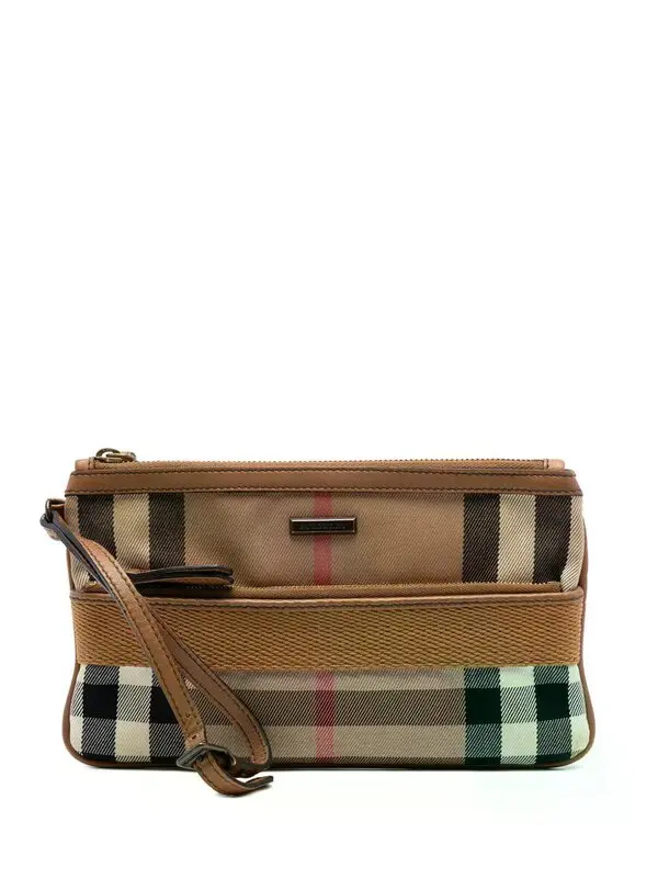 Burberry House Check Canvas Wristlet Clutch - Brown