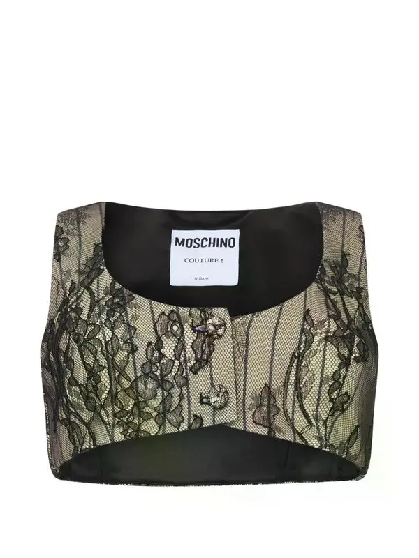 Moschino Cropped Lace Overlay Top - Neutrals