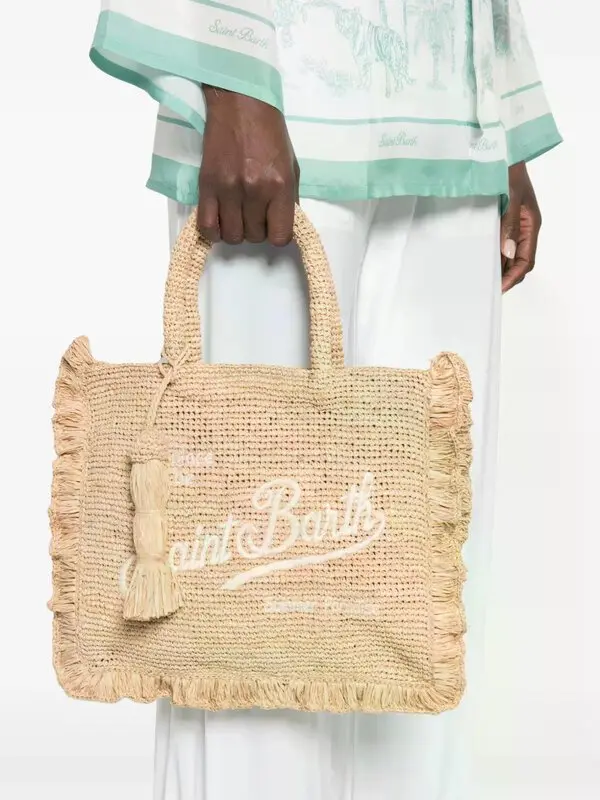 MC2 SAINT BARTH Ruffle-trim Embroidered-logo Tote Bag