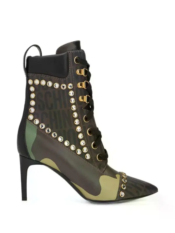 Moschino Crystal-embellished Camouflage-print Boots - Brown