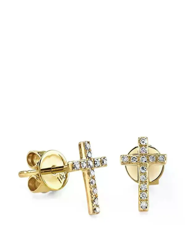 SYDNEY EVAN Diamond Cross Stud Earrings In 14k Yellow