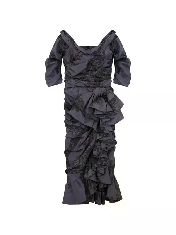 Moschino Ruffled Ruched Abstract Print Dress