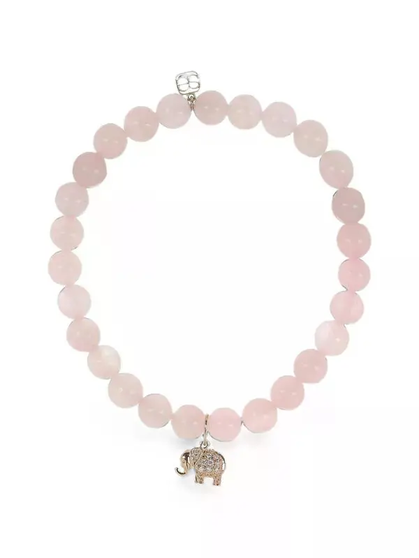 SYDNEY EVAN Rose Quartz Elephant Charm Bracelet In 14k Yellow Gold