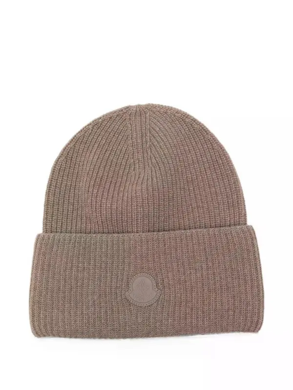 Moncler Logo-patch Ribbed-knit Beanie Hat - Brown