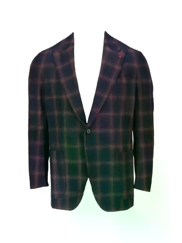Isaia Check-pattern Blazer - Blue