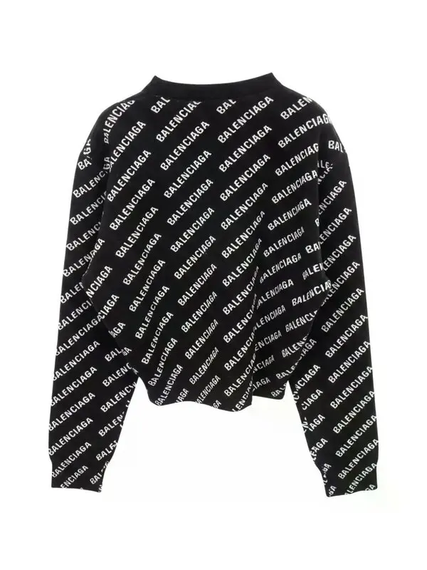Balenciaga Logo Pattern Crew Neck Sweater - Black