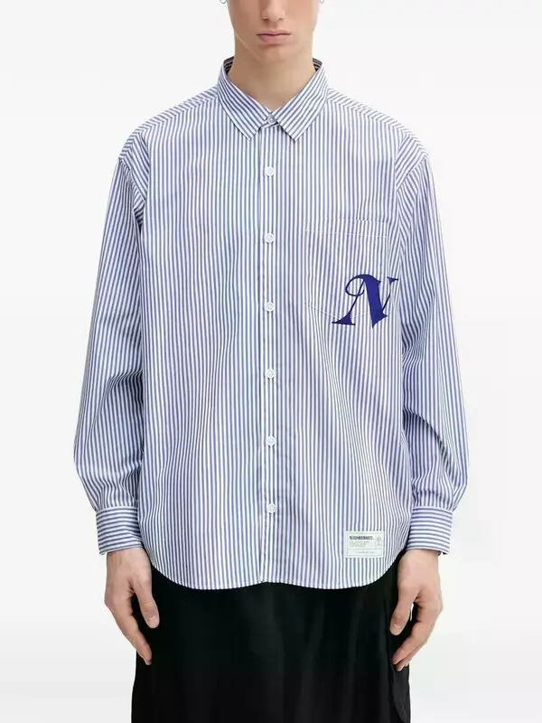 NEIGHBORHOOD Striped-print Logo-embroidered Shirt - Blue