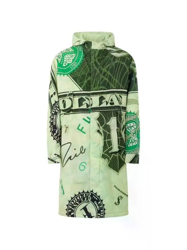 Moschino Banknote Print Hooded Coat - Green