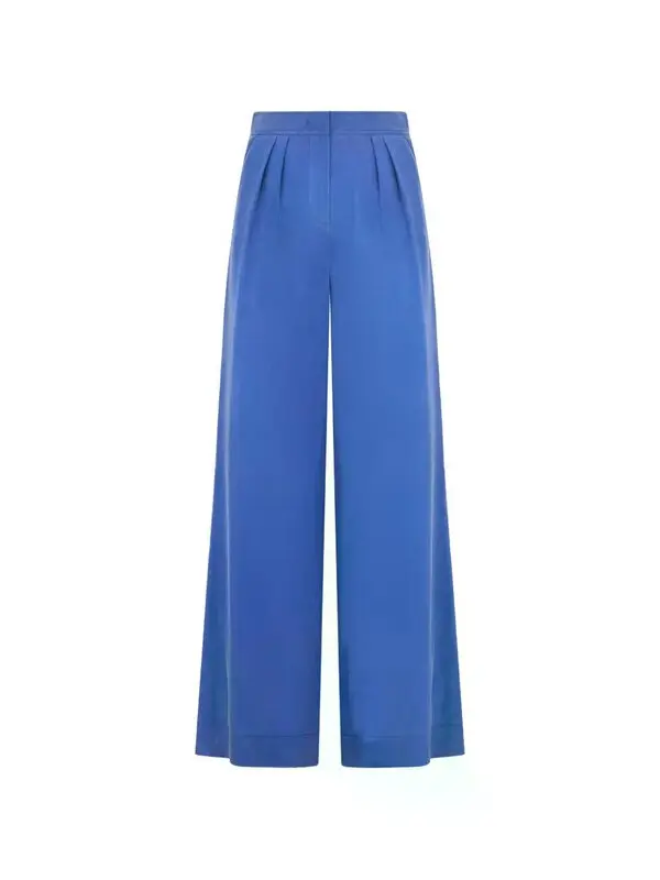 Alberta Ferretti Silk Pleated High-waisted Trousers - Blue
