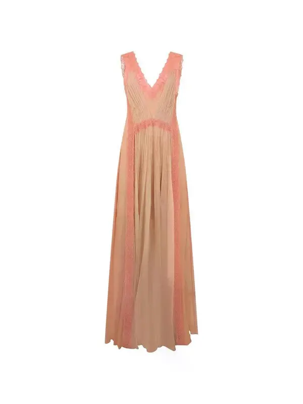 Alberta Ferretti Lace-trim Pleated Evening Dress