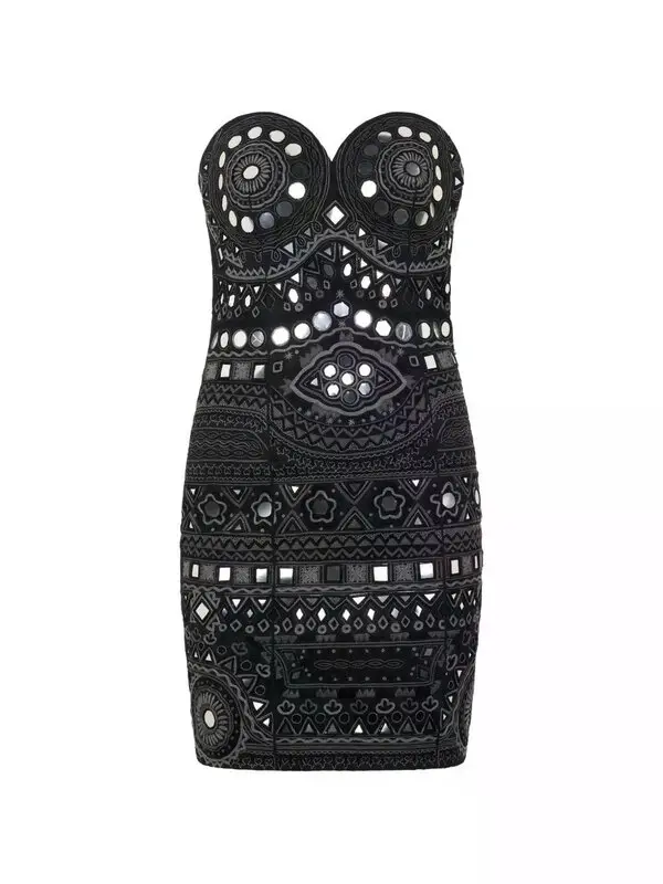 Moschino Strapless Mini Dress With Mirror Embellishment - Black