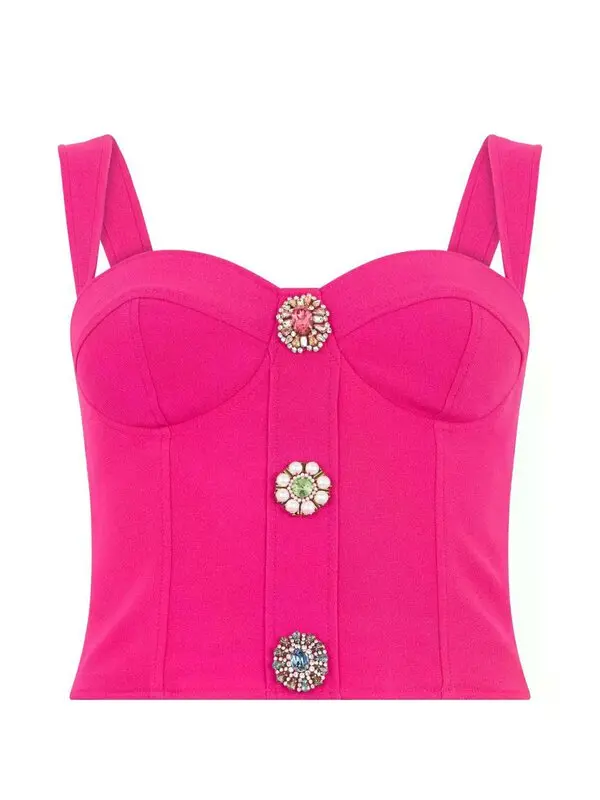 Moschino Crystal-embellished Sweetheart Neck Top - Pink