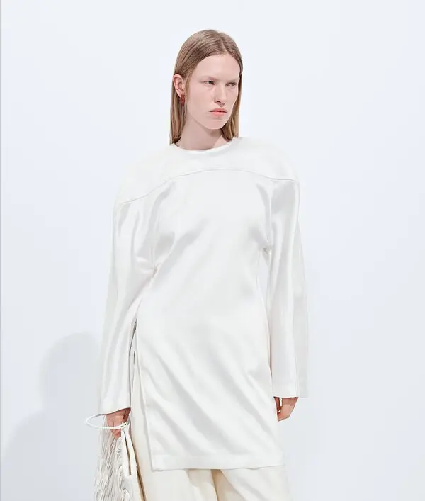 Bottega Veneta Wool And Silk Satin Top - Chalk