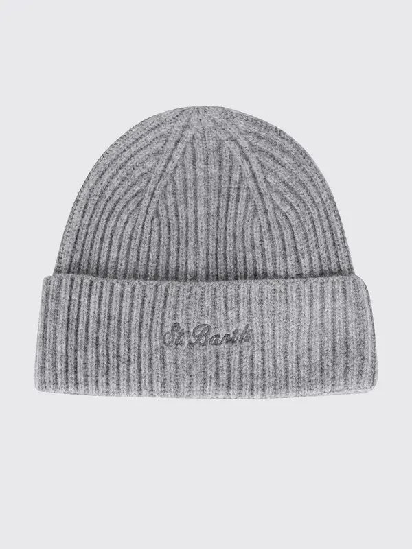 MC2 SAINT BARTH Ribbed Wool Beanie With Cuff And Embroidered Logo - Grey