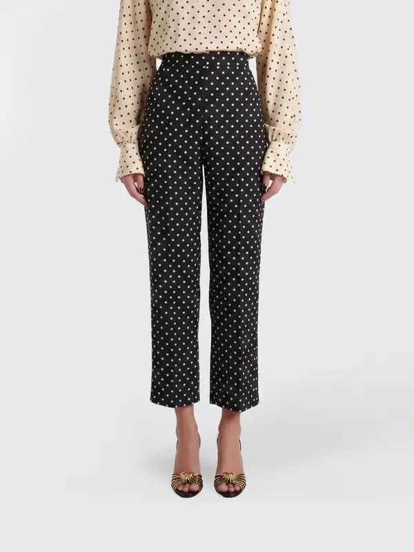 Valentino Garavani High-waisted Cropped Polka Dot Silk Trousers - Black