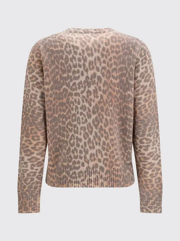GANNI Slim Fit Animalier Print Merino Wool Jumper With Logo - Milk