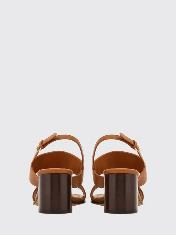 FERRAGAMO Gancini Logo Calfskin Slingback Sandals With Block Heel - Brown