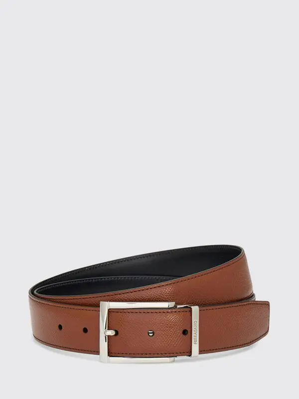 FERRAGAMO Reversible Belt In Grained And Smooth Calfskin Leather - Black