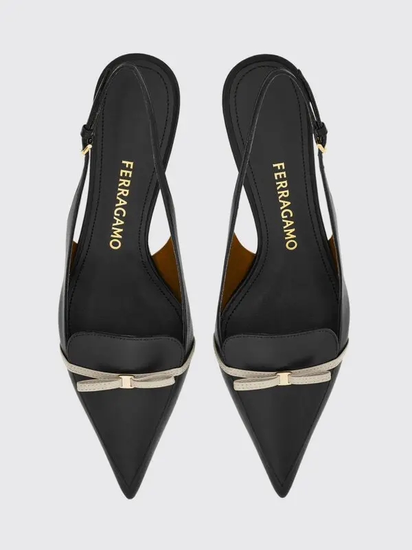 FERRAGAMO Slingback Court Shoes With Bow Detailing - Black
