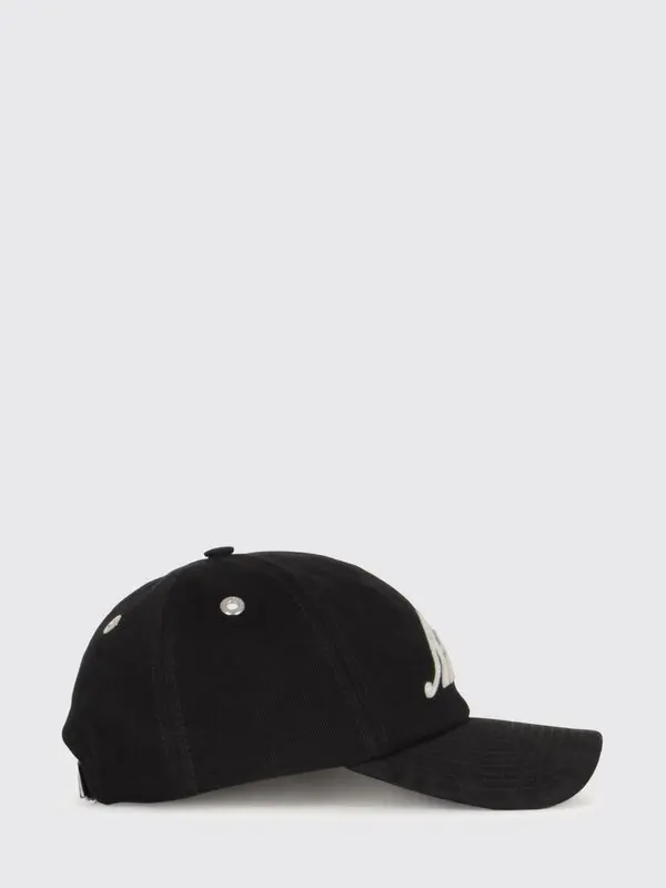 AMI Paris Contrast Logo Cotton Baseball Cap With Rigid Visor - Black