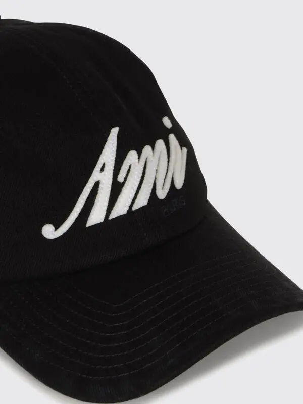 AMI Paris Contrast Logo Cotton Baseball Cap With Rigid Visor