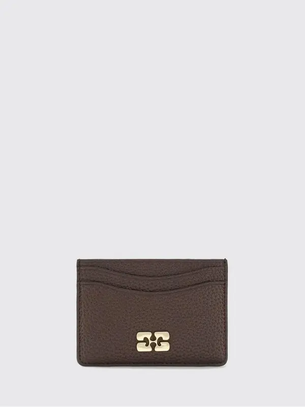 GANNI Butterfly Logo Recycled Leather Card Holder - Coffee
