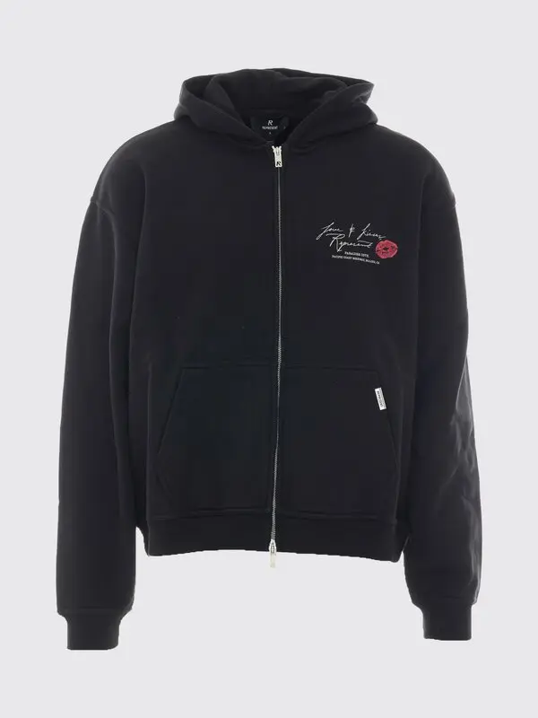 REPRESENT Zip-up Cotton Hoodie With Printed Logo And Pouch Pockets
