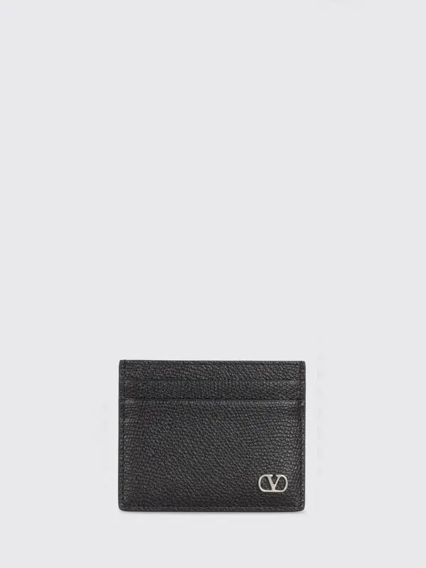 Valentino Garavani Vlogo Signature Calf Leather Flat Card Holder - Black