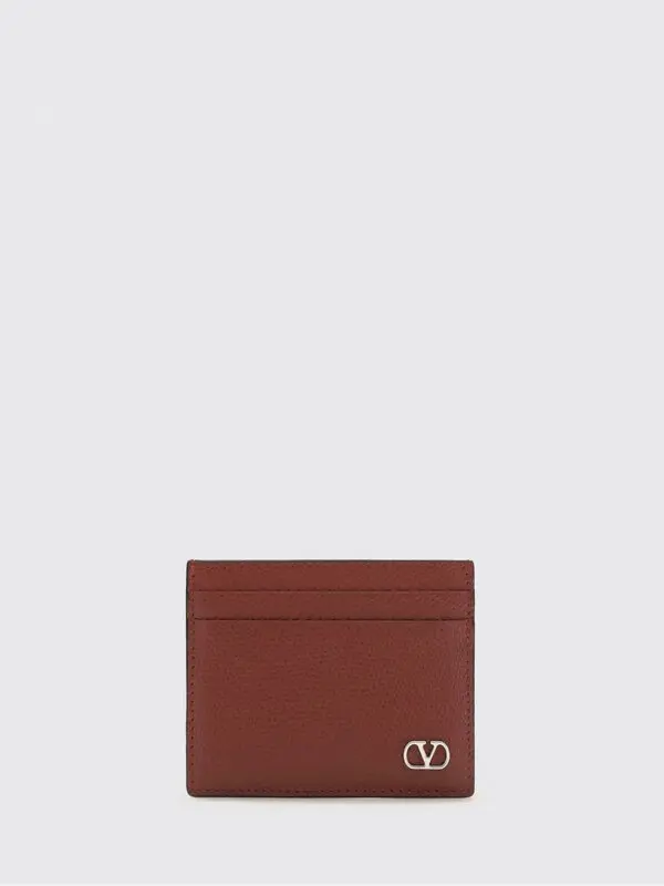 Valentino Garavani Vlogo Signature Calf Leather Flat Card Holder - Red