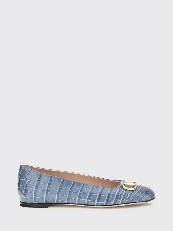 Valentino Garavani Vlogo Signature Croc-effect Leather Ballet Flats - Blue