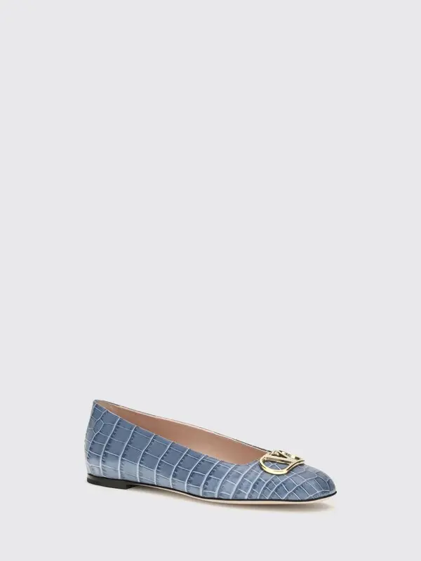 Valentino Garavani Vlogo Signature Croc-effect Leather Ballet Flats - Blue